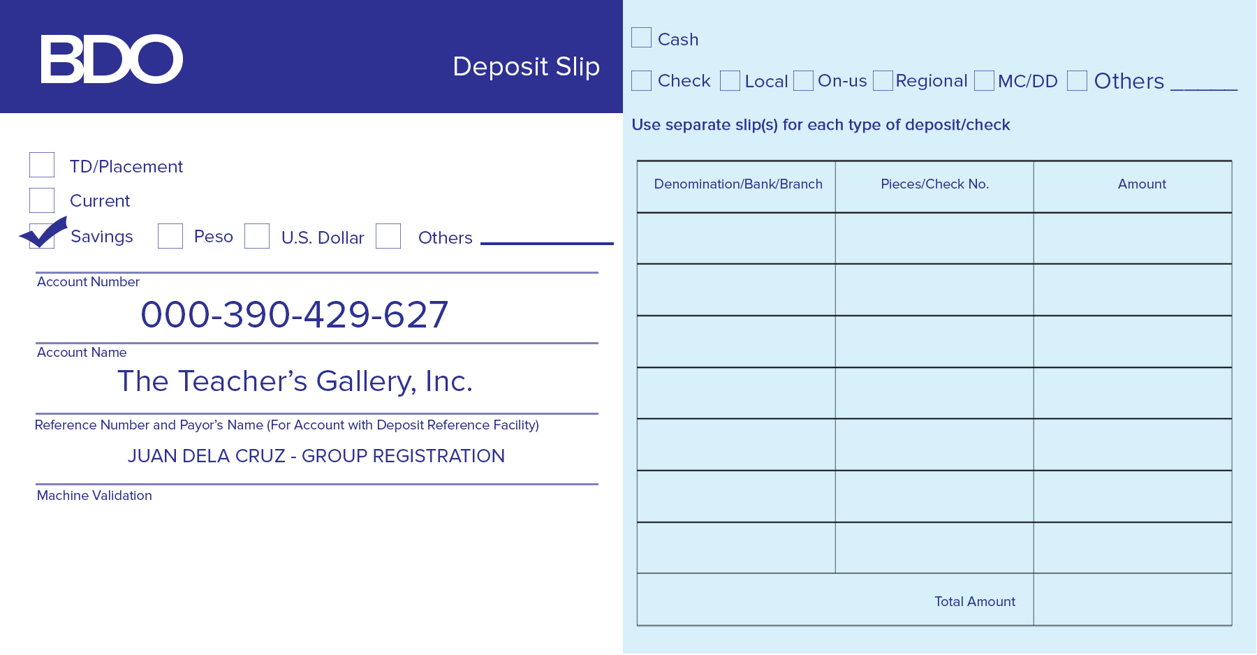 Sample BDO Deposit Slip_Group Regis | The Teacher's Gallery